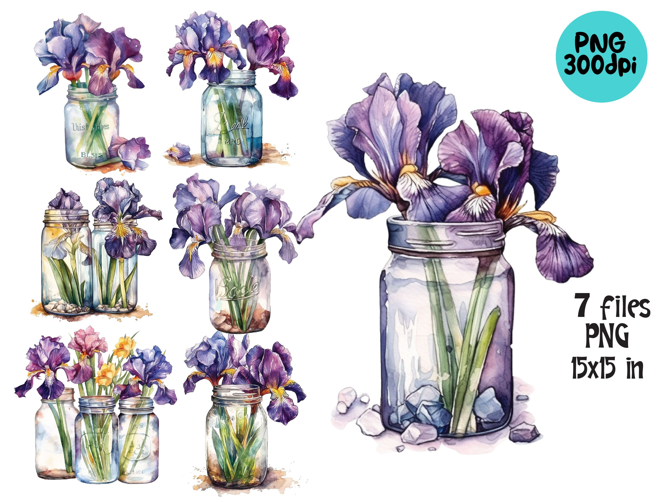 Mason Jar With Purple Flowers Clipart