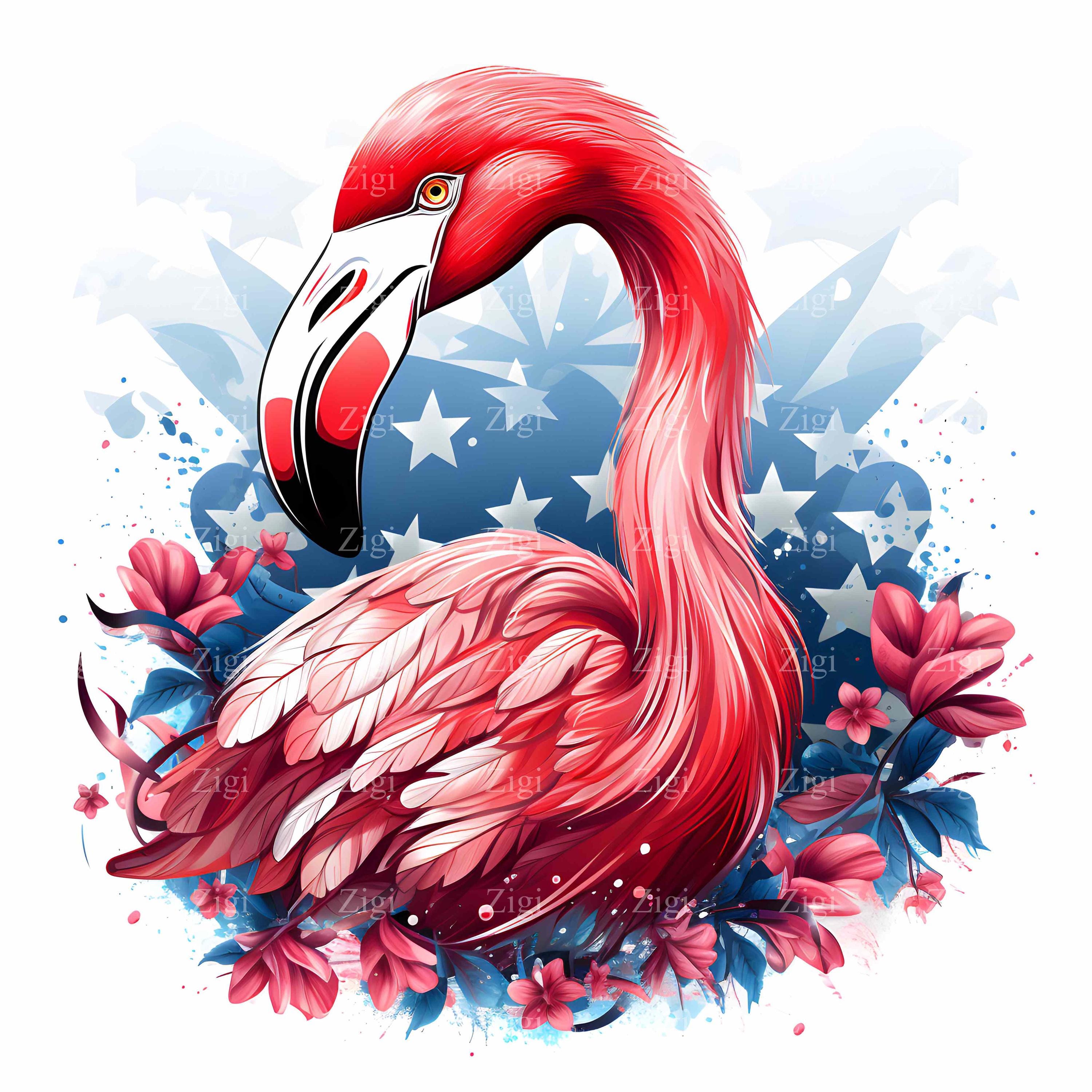 18 JPG USA Flamingo Digital Art, American Flag Bird Sublimation ...