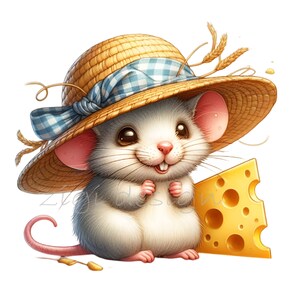 Cheese Clipart, Mouse Clip Art, 12 PNG Mouse Cheese Watercolor, Junk ...