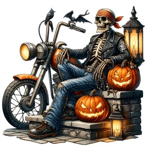10 Halloween Skeleton Biker PNG, Spooky Motorcycle Skeleton Clipart ...