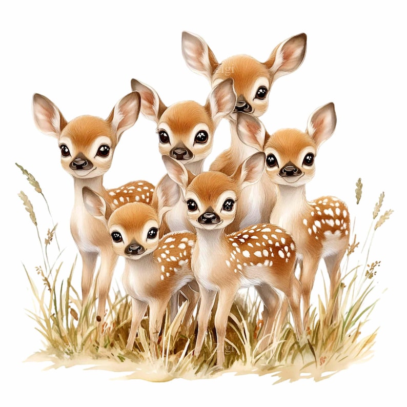 17 PNG Five Baby Deer, Woodland Family Clipart, Spotted Fawn Nursery ...