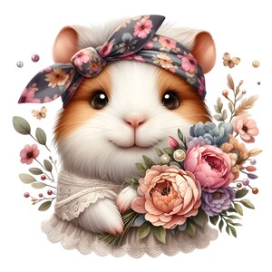 12 PNG Floral Guinea Pig Clipart – Pet Illustration With Bow and ...