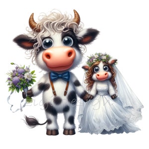 Cute Cow Wedding Couple Clipart 12 PNG - Bride and Groom Cows in ...