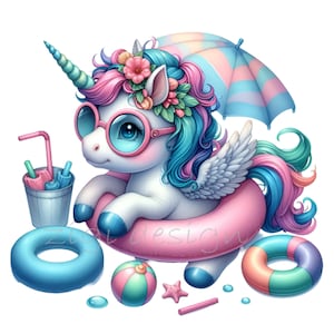 10 Summer Unicorn PNG Clipart - Cute Unicorn in Pool Float With Heart ...