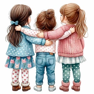 12 Three Girls Hugging PNG Clipart, Sisters Illustration, Cute Family ...