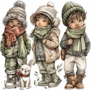 12 PNG Rustic Winter – Kids Clipart – Christmas PNG for Holiday Cards ...