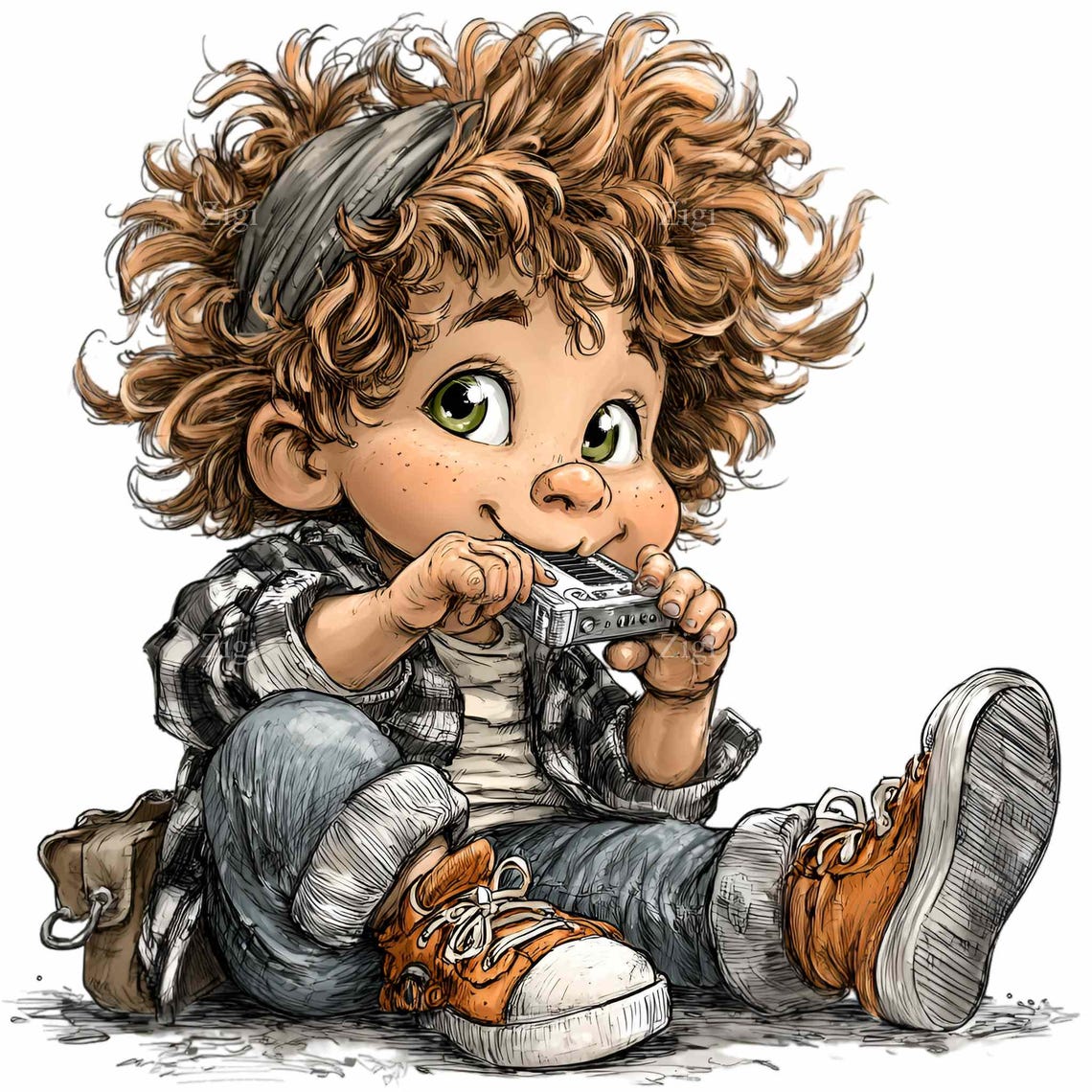 15 PNG Boy Playing Harmonica Clipart – Cute Kid PNG – Vintage Digital ...
