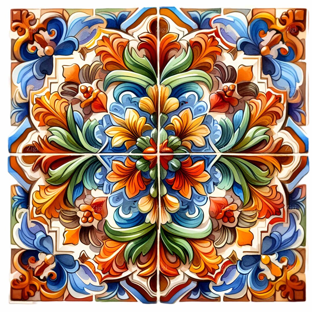 Colorful Vintage Tile PNG Clipart - 10 Ornate Floral Design in Vibrant ...