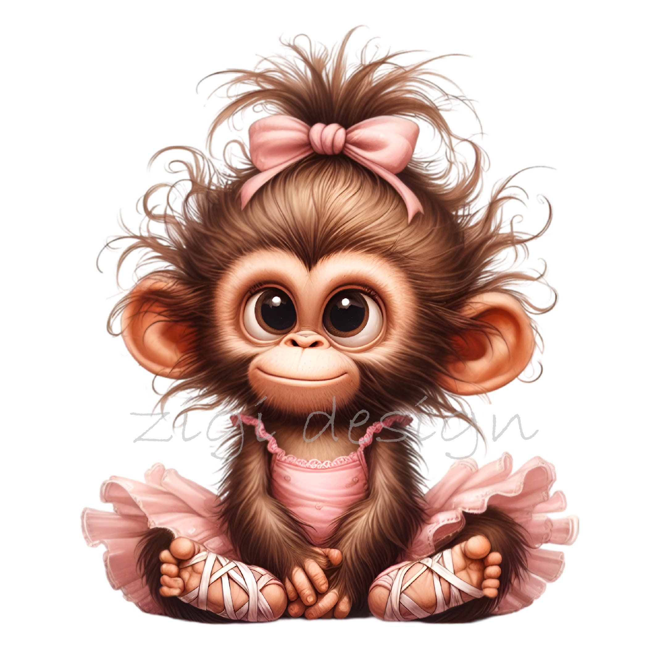 Cute Baby Monkey PNG in Pink Bow, 15 PNG Clipart. Adorable Monkey ...