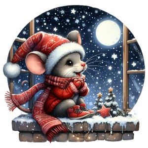 14 PNG Christmas Mouse Clipart – Cute Winter Animal With Santa Hat ...