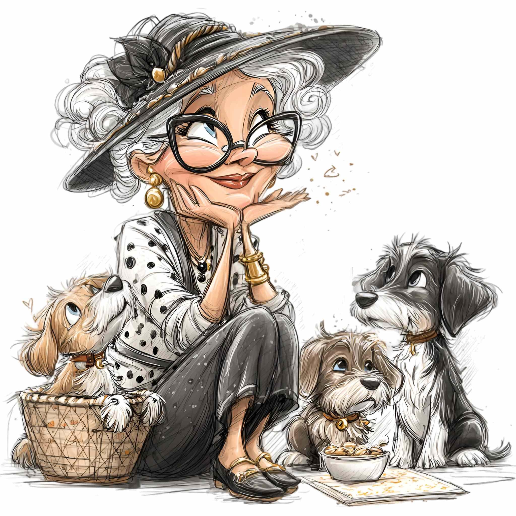 12 PNG Funny Dog and Lady Clipart – Grandma With Puppies - Etsy