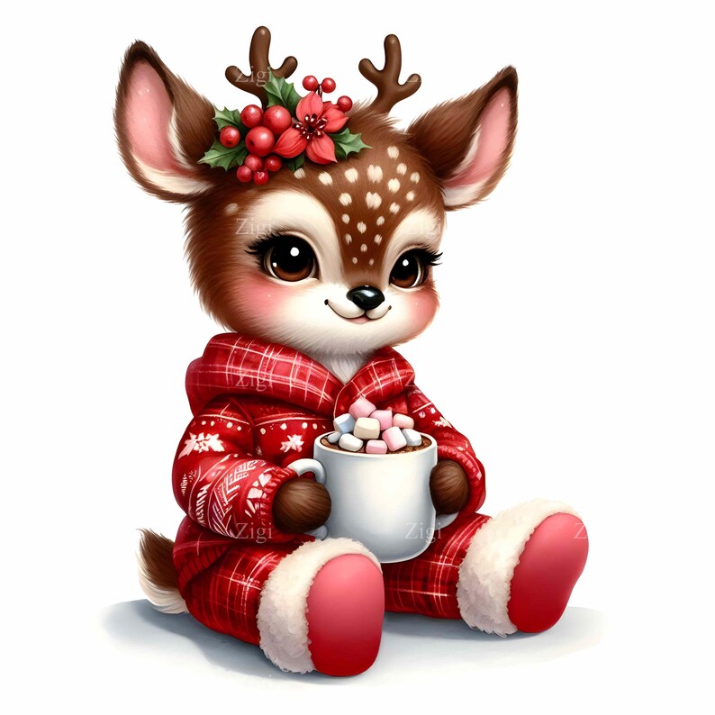 11 JPEG Holiday Reindeer – Cute Christmas Deer Clipart JPG – Hot Cocoa ...