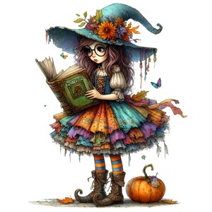 Witch Reading Spellbook Clipart 18 Halloween Magic Art PNG Colorful ...