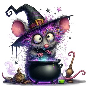 12 Funny Halloween Rat PNG Clipart in Witch Cauldron With Hat and Crazy ...