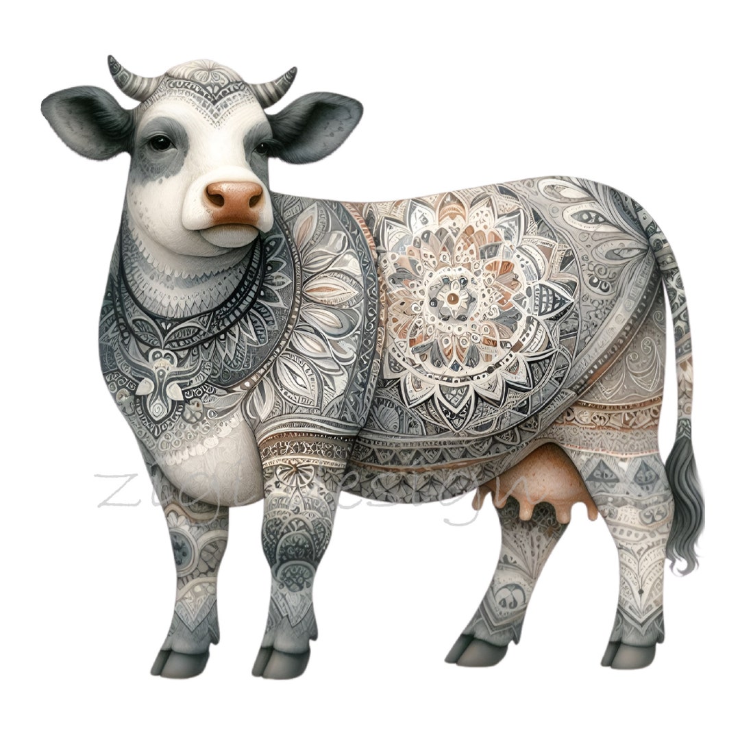 14 Patterned Cow Clipart PNG, Mandala Cow, Detailed Cow Design ...