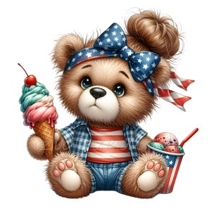 Bear Clip Art, Patriotic Bear Clipart, 4th of July Clipart, 12 PNG ...