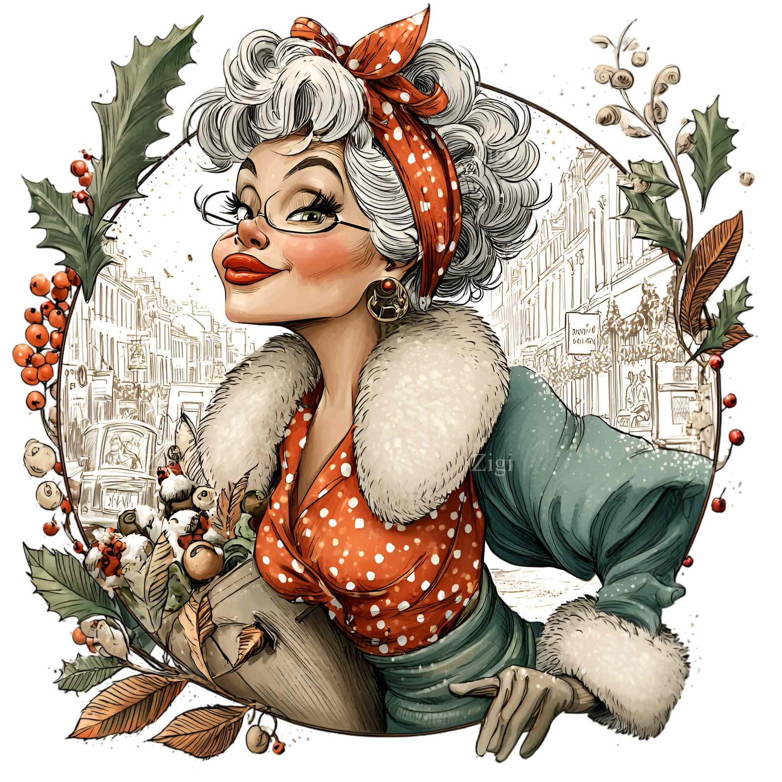 10 PNG Retro Christmas Lady Clipart – Holiday Woman PNG – Vintage ...