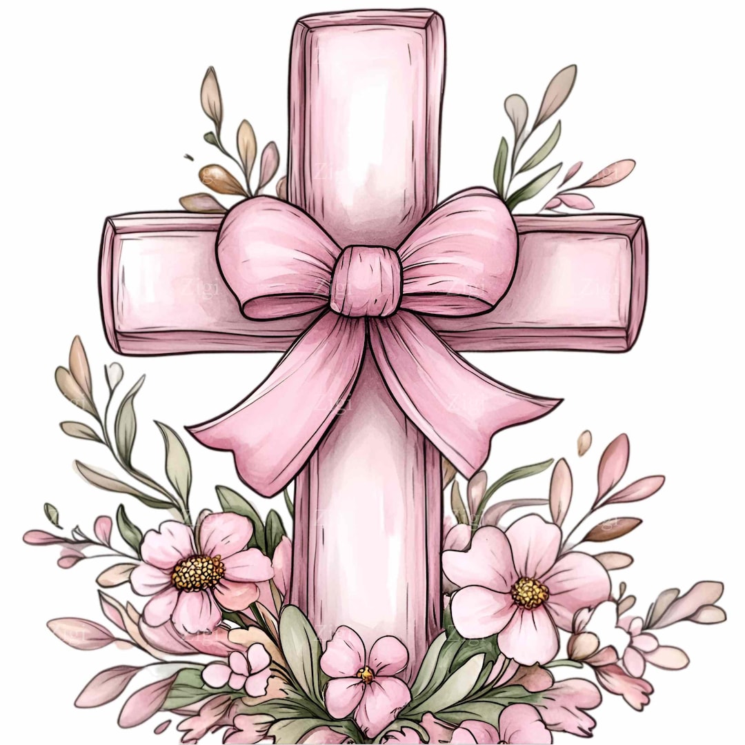 12 Pink Cross PNG Clipart, Elegant Cross With Floral Arrangement and ...