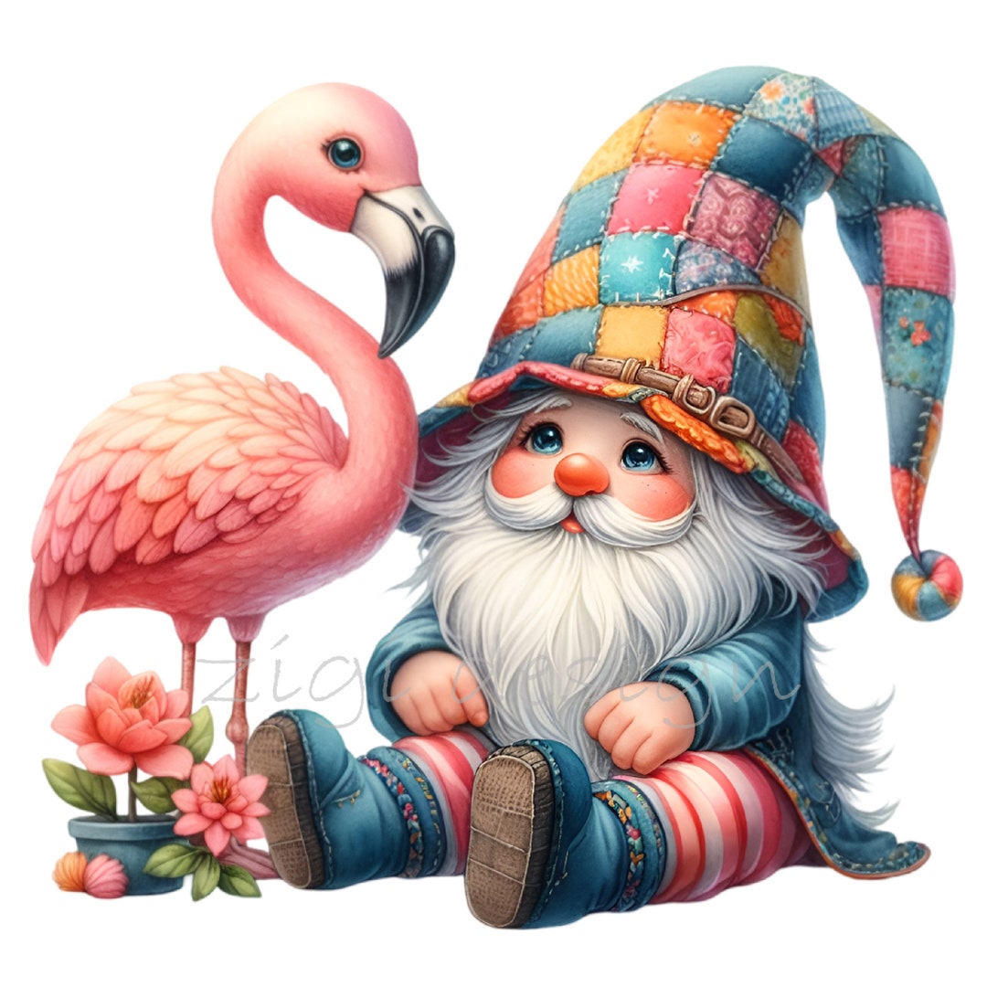 Flamingo Clipart, Gnome Clip Art, 12 PNG Tropical Bird, Junk Journal ...