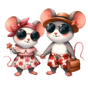 Funny Mouse Clipart, 10 PNG Beach Clip Art, Couple Mice Summer, Junk ...