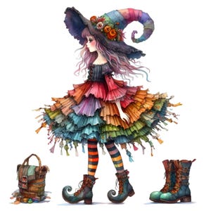Playful Halloween Witch Clipart 10 PNG Colorful Witch With Striped Hat ...