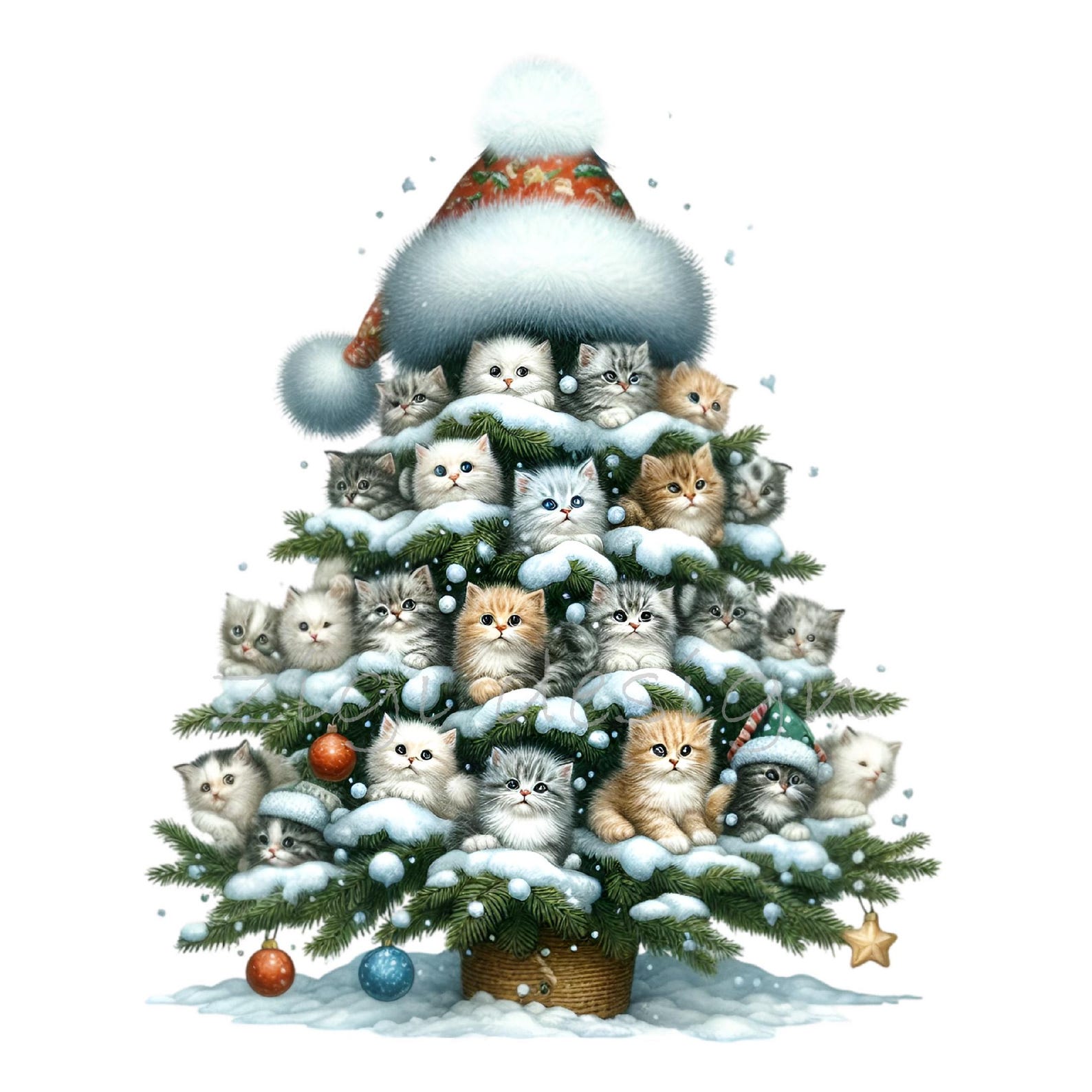 12 Christmas Kittens PNG Clipart, Cute Cats in Winter Hats Digital Art ...