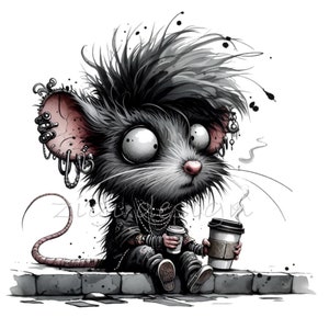Gothic Mouse With Coffee Clipart, 12 PNG Comics Funny Street Animal ...