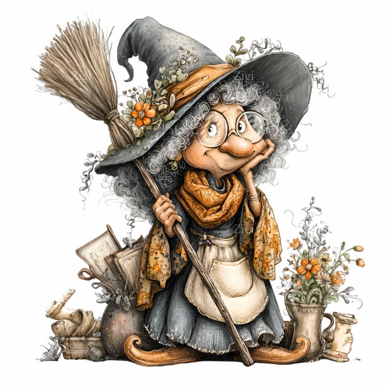 14 PNG Elder Witch Clipart – Funny Grandma Halloween Lady - Etsy