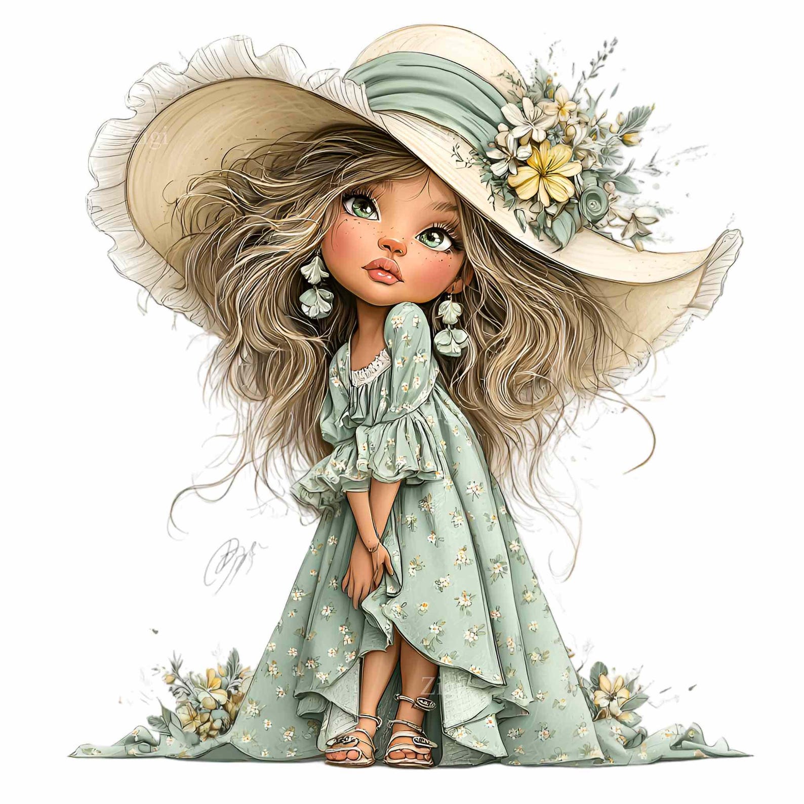 15 PNG Spring Girl Illustration Clipart, Floral Hat Watercolor, Fashion ...