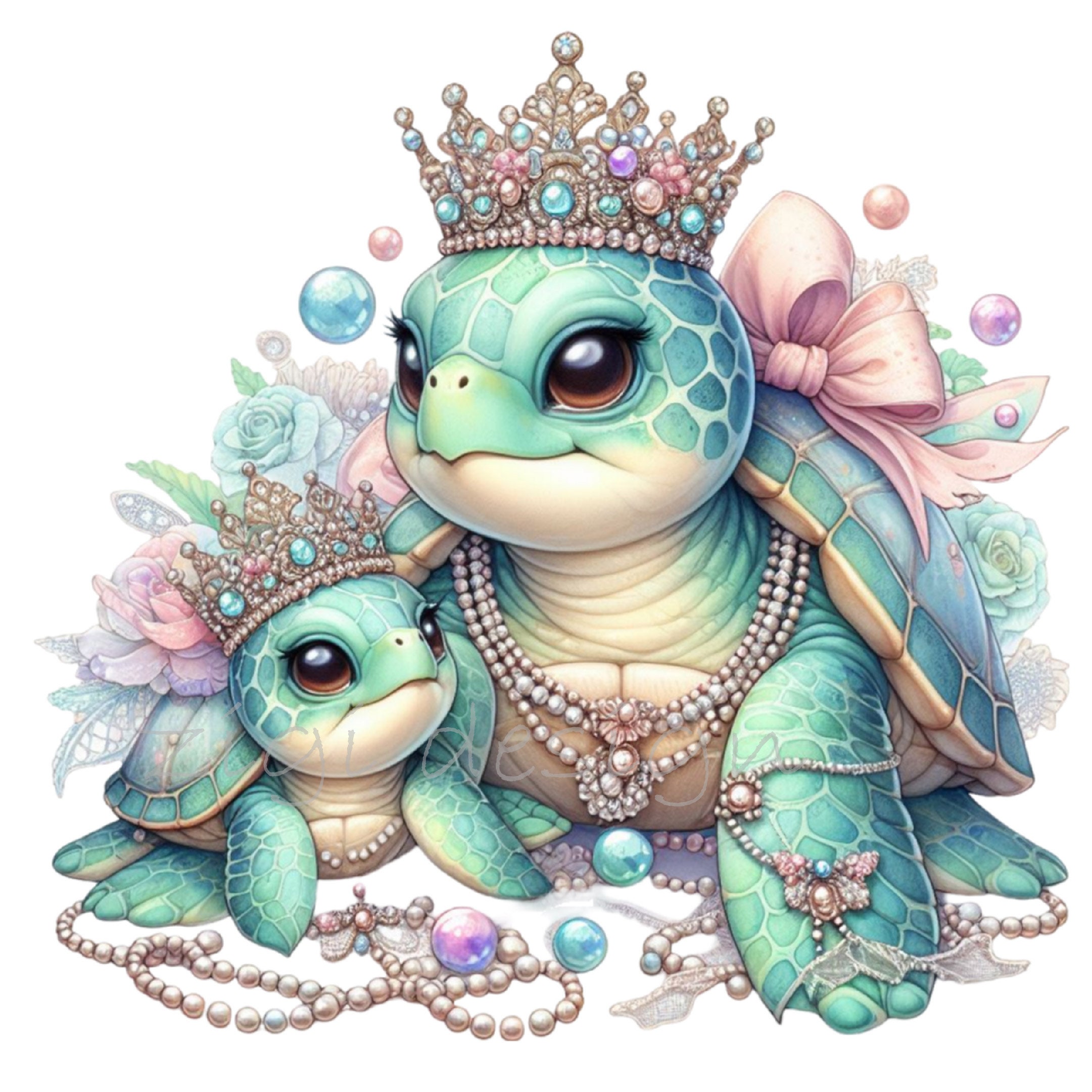 10 PNG Sea Turtle Princess Clipart, Baby Turtle Pearls Flowers ...