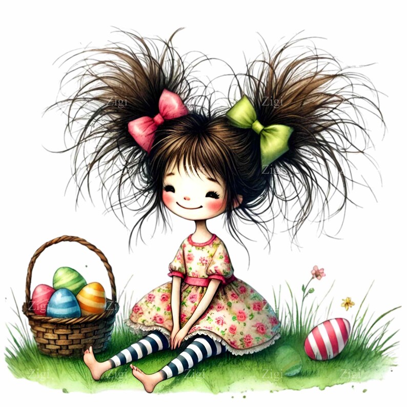 12 PNG Easter Girl Clipart, Spring Garden Sublimation, Floral Holiday ...