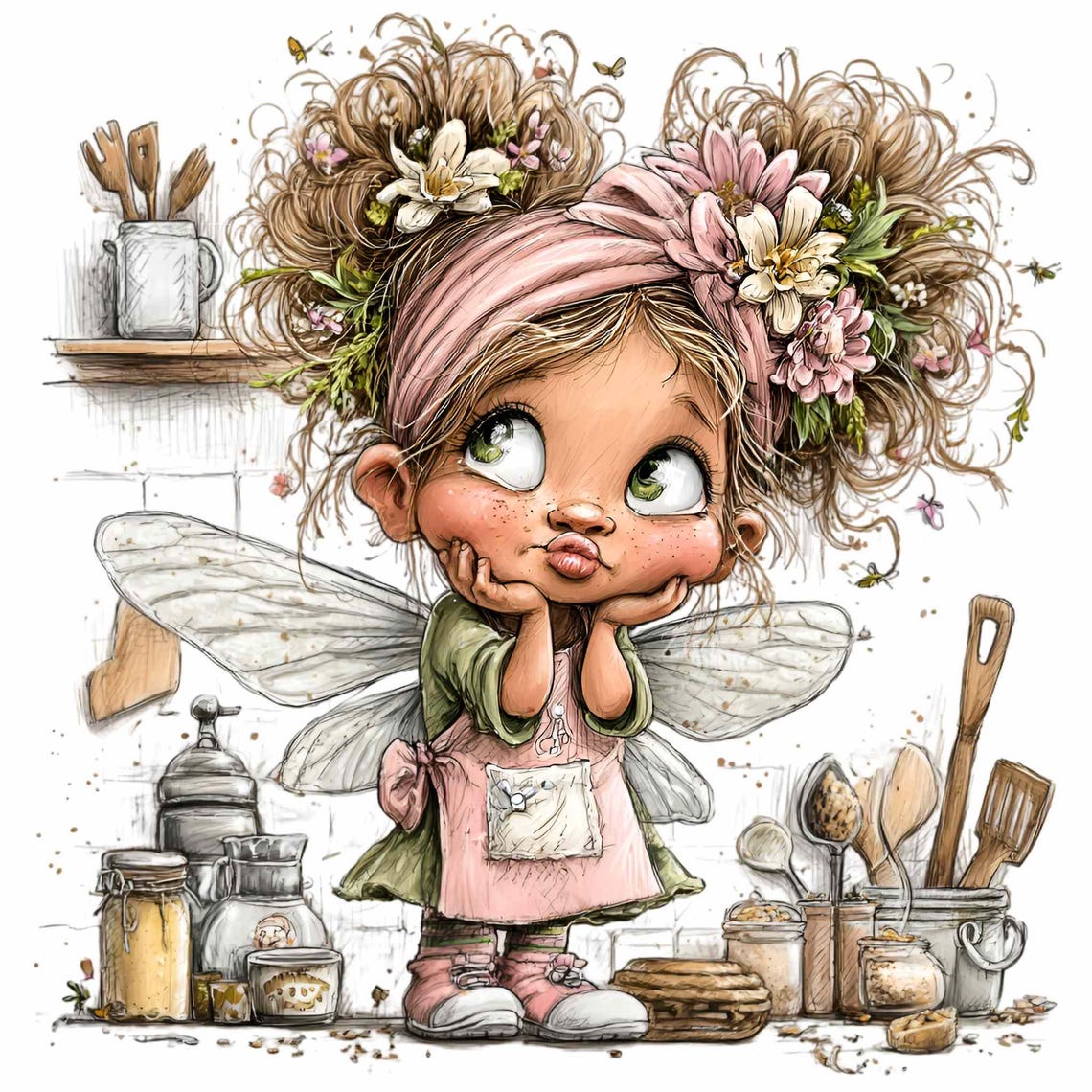 15 PNG Fairy Cooking Girl Clipart – Nursery Floral Illustration - Etsy