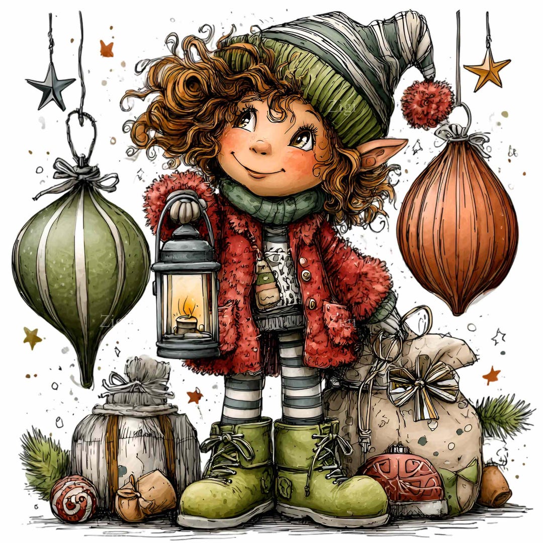15 PNG Christmas Elf Clipart – Lantern Holiday PNG – Festive Girl Art ...