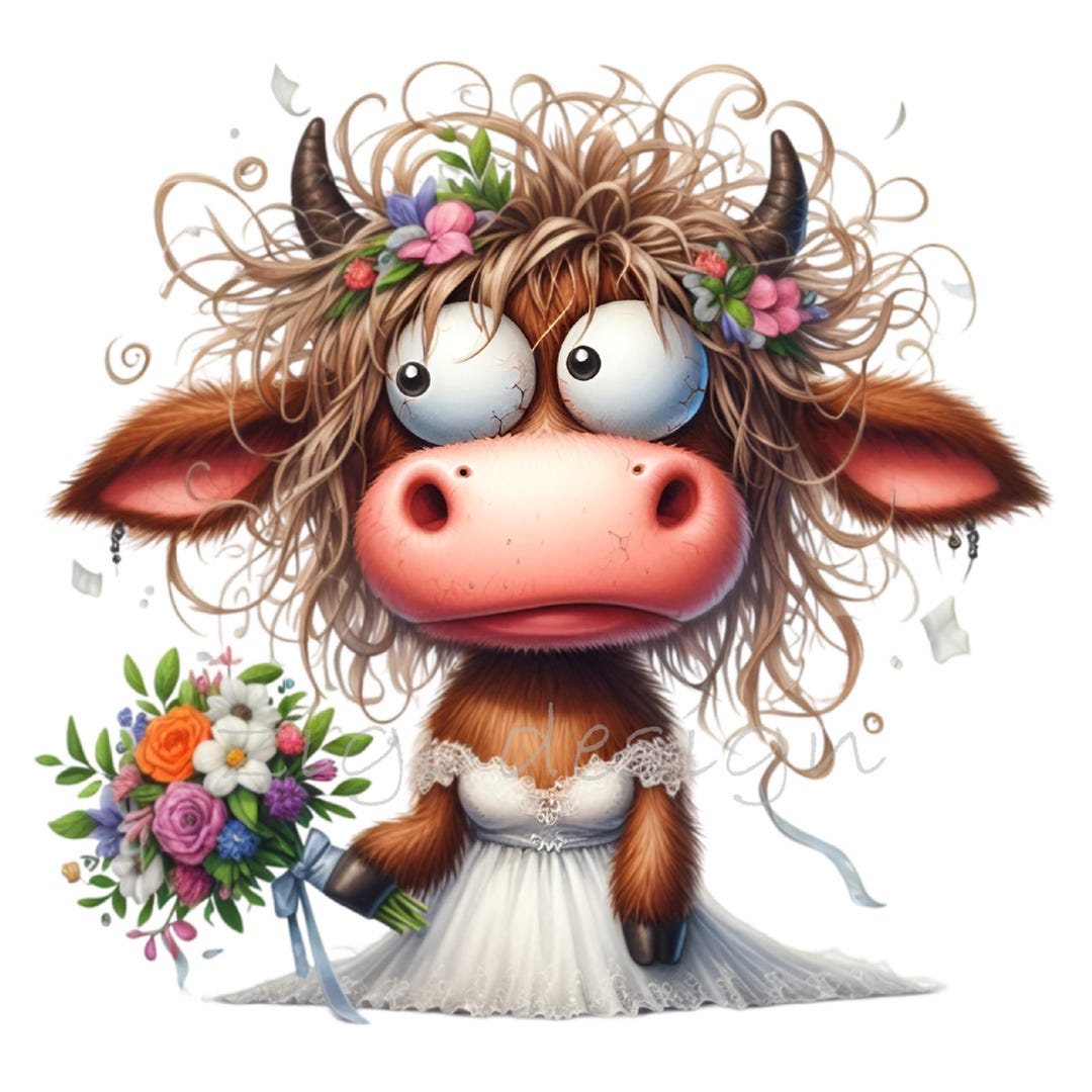 Cartoon Cow Bride, Funny Wedding Cow Clipart, Cute Animal Illustration ...