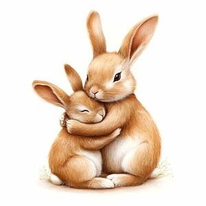 20 JPG Rabbit Hug Clipart, Mom and Baby Bunny Watercolor, Nursery Hare ...