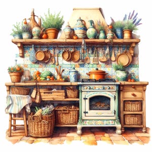 Rustic Kitchen PNG Clipart 12 Mediterranean Style Kitchen With Clay ...