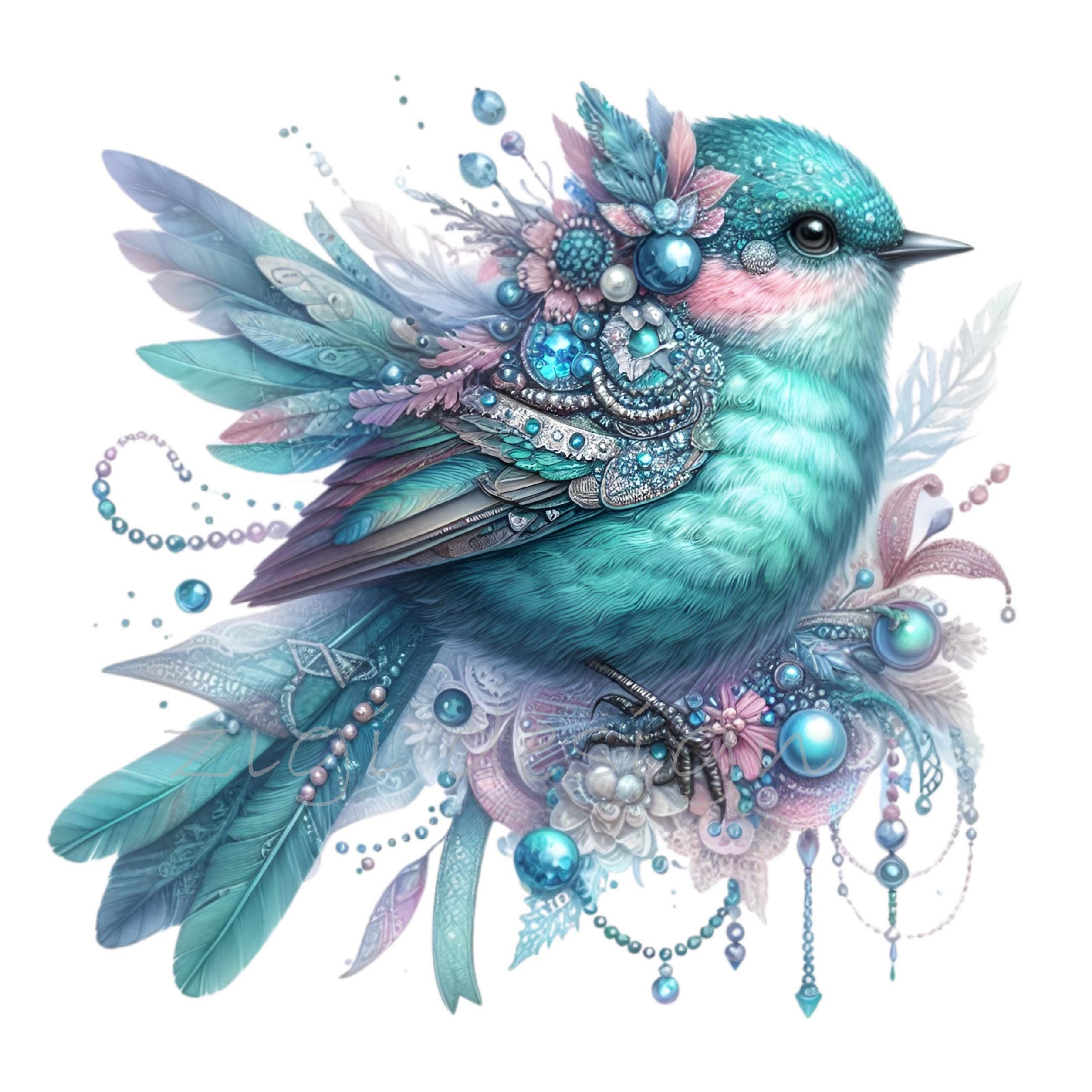 10 PNG Elegant Bird Clipart – Fantasy Pearl Bird With Flowers & Jewels ...