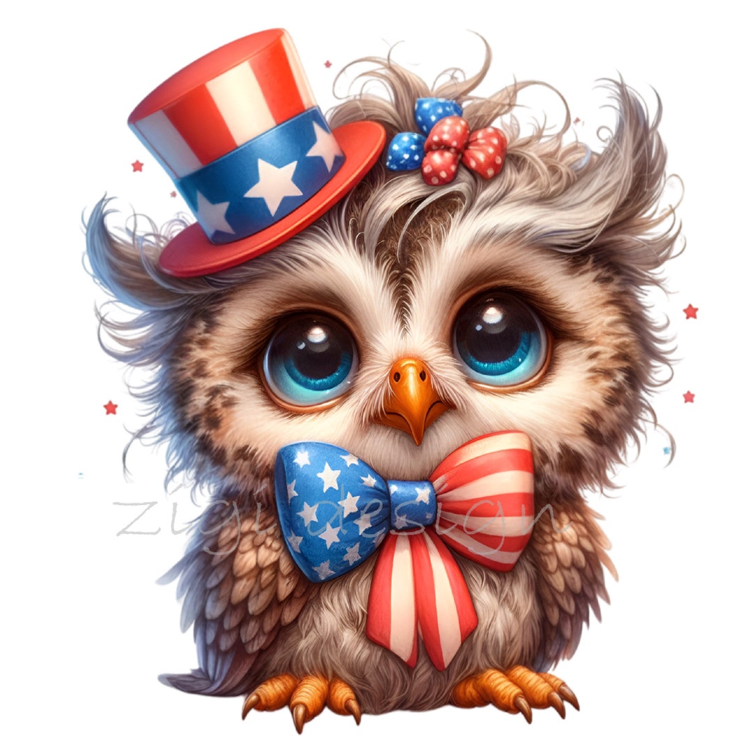 15 Patriotic Owl PNG Clipart - Cute Owl With USA Hat and Bow Tie ...