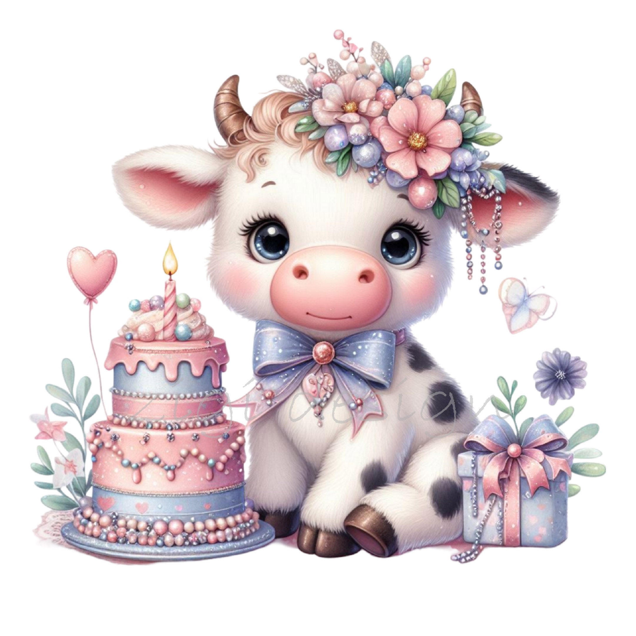 Cow Clipart, Birthday Clip Art, 12 PNG Pastel Colors Watercolor Farm ...