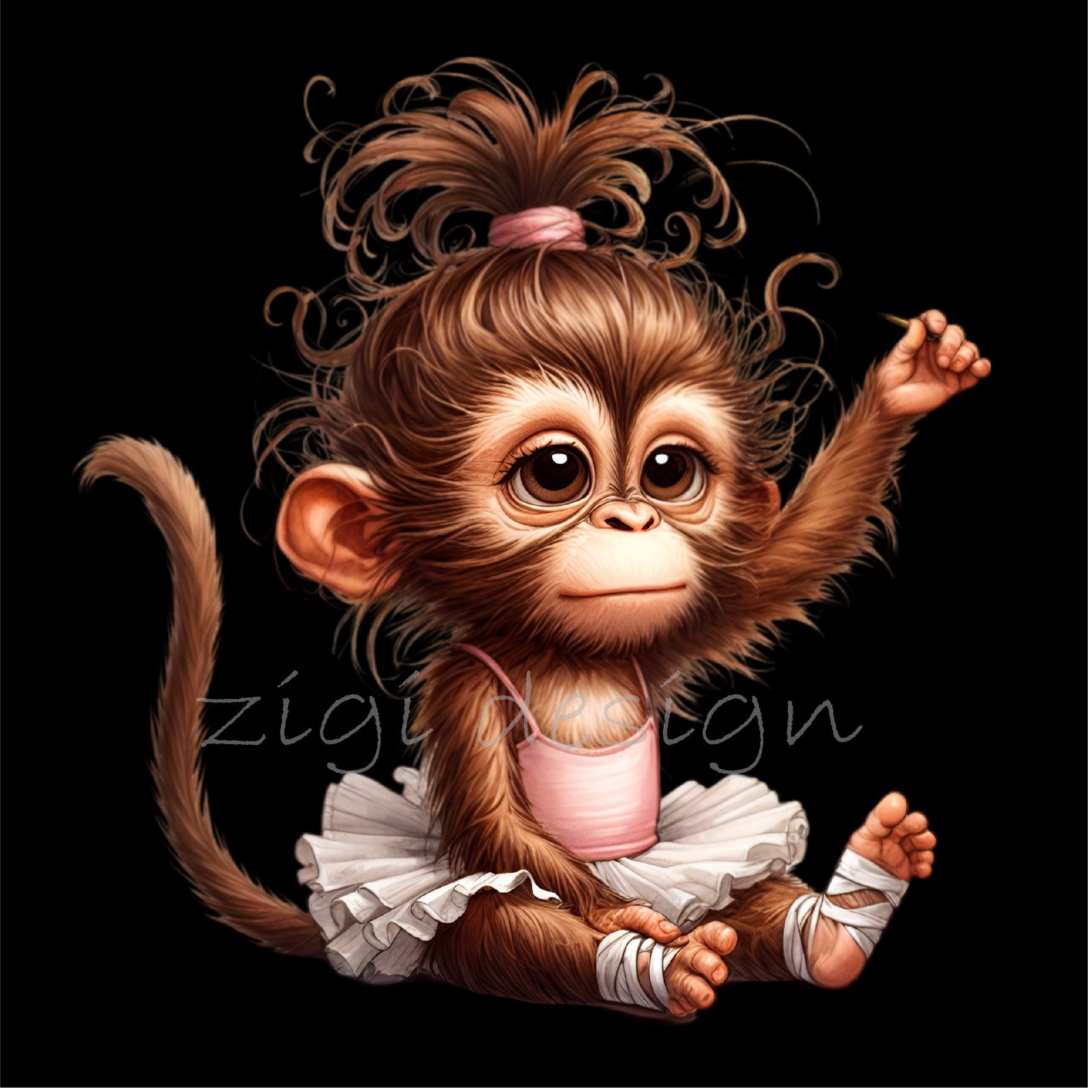 Monkey Ballerina Clipart, Chimpanzee Clip Art, 15 PNG Ballet Dancer ...