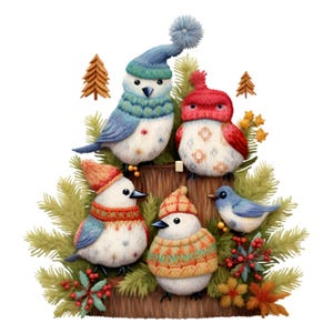 Folk Art Birds on Tree Clipart, 20 Rustic Holiday Illustration ...