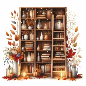 12 JPEG Fall Bookshelf Clipart – Autumn JPG for Planner Stickers, Book ...