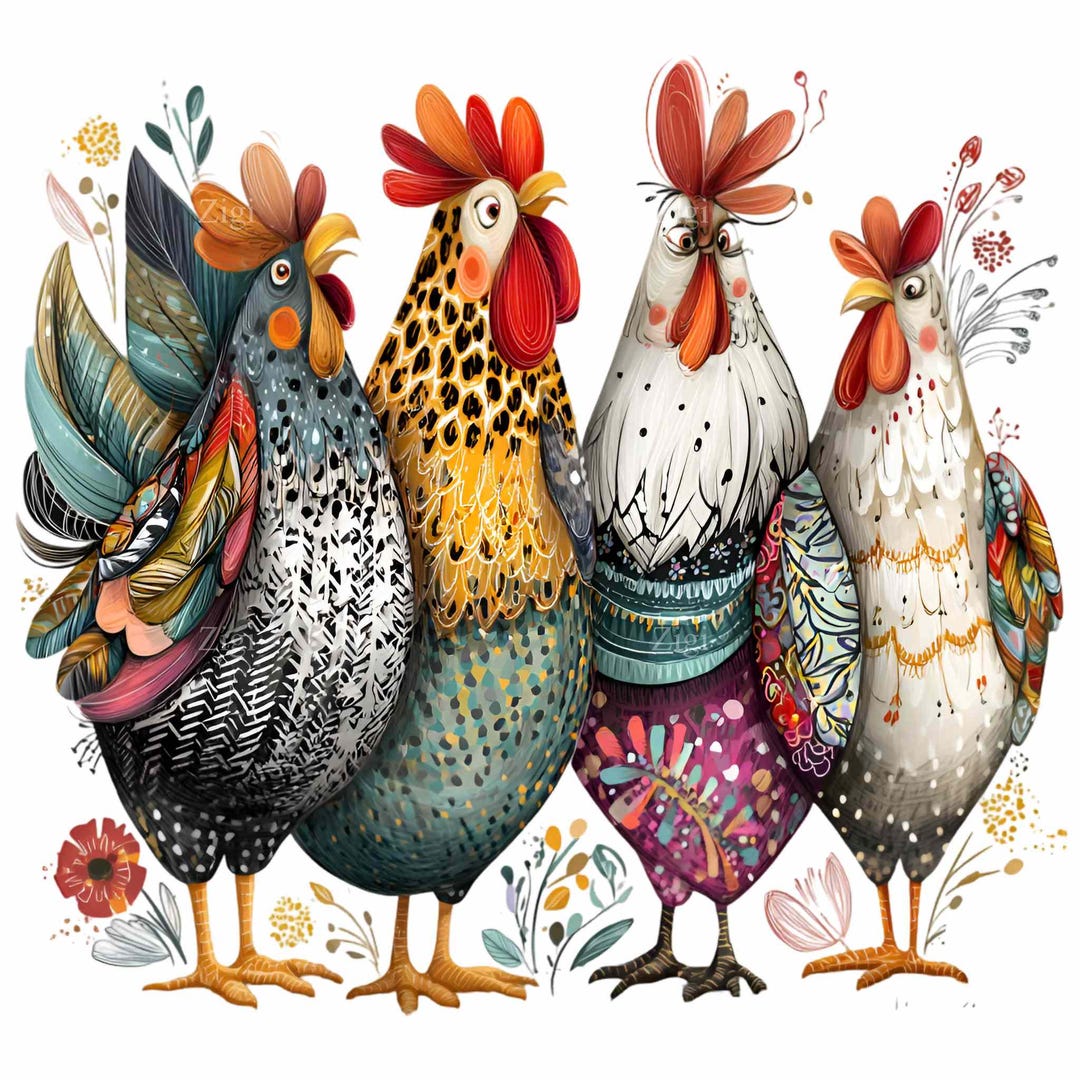 15 PNG Farmhouse Chicken Clipart – Colorful Hens PNG – Perfect for ...