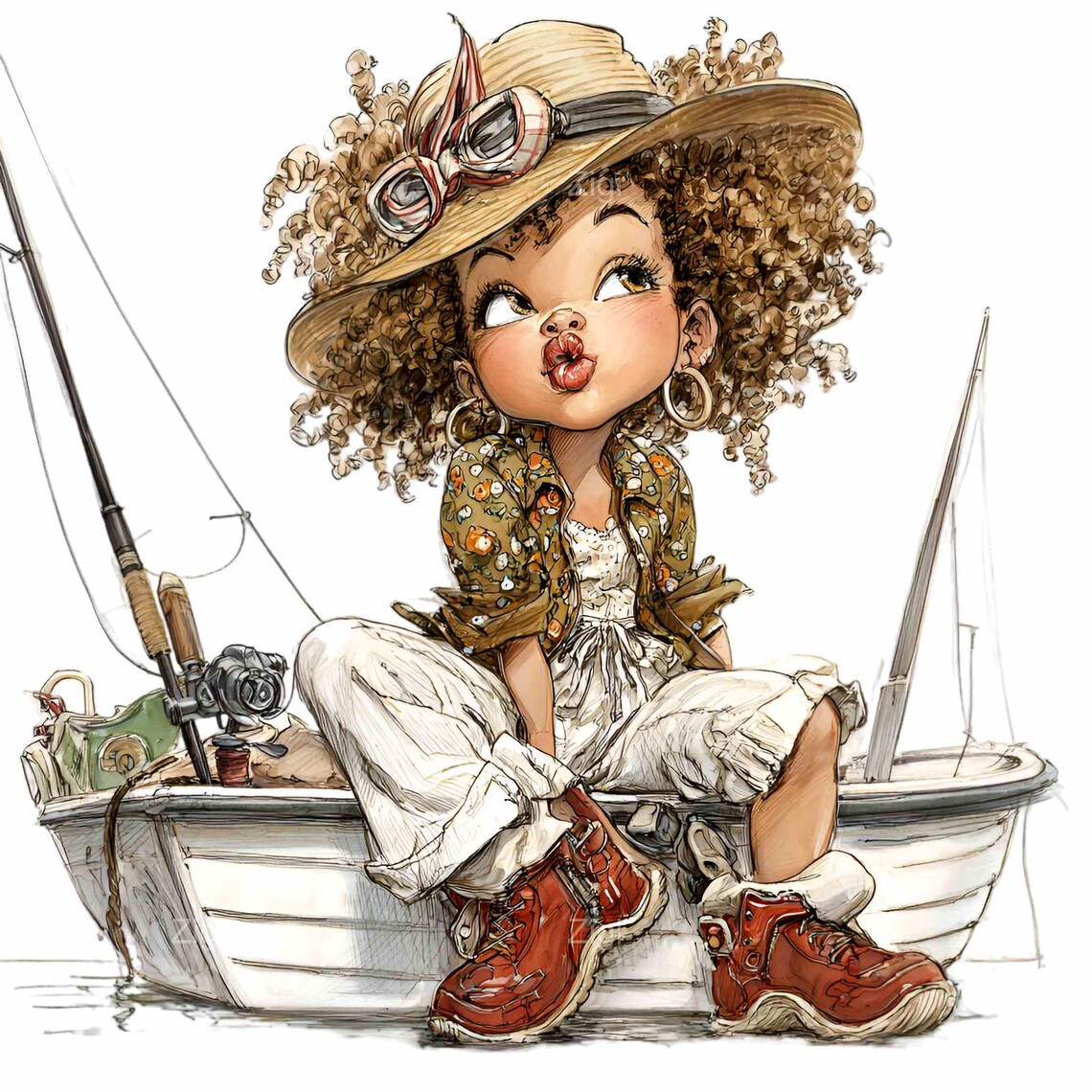 15 PNG Fishing Girl Clipart, Angler Kid Illustration, Adventure ...