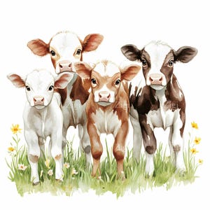 20 JPEG Three Calves Clipart JPG | Brown and White Baby Cows Standing ...