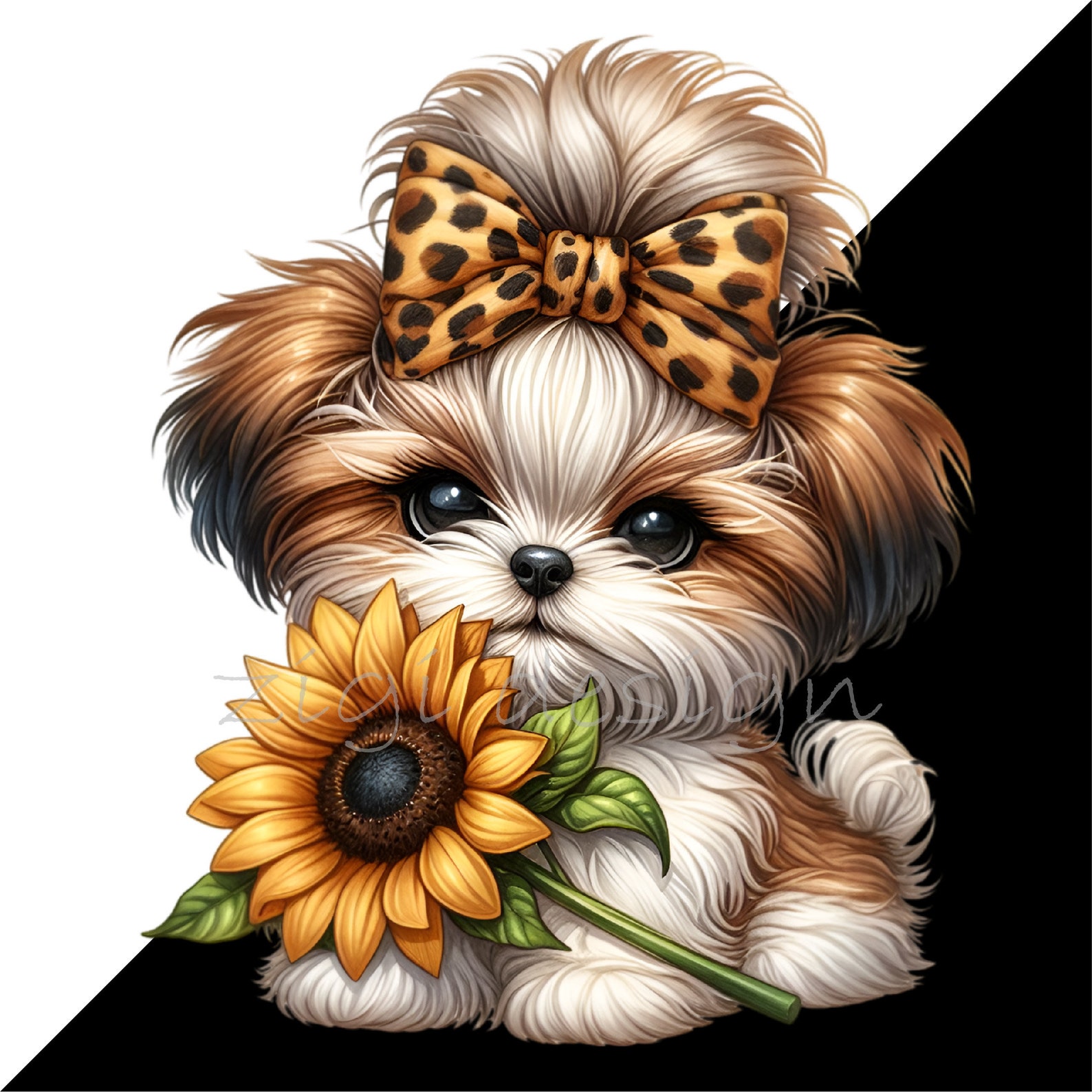 15 PNG Shih Tzu Clipart, Sunflower Puppy Graphics, Leopard Bow Dog ...
