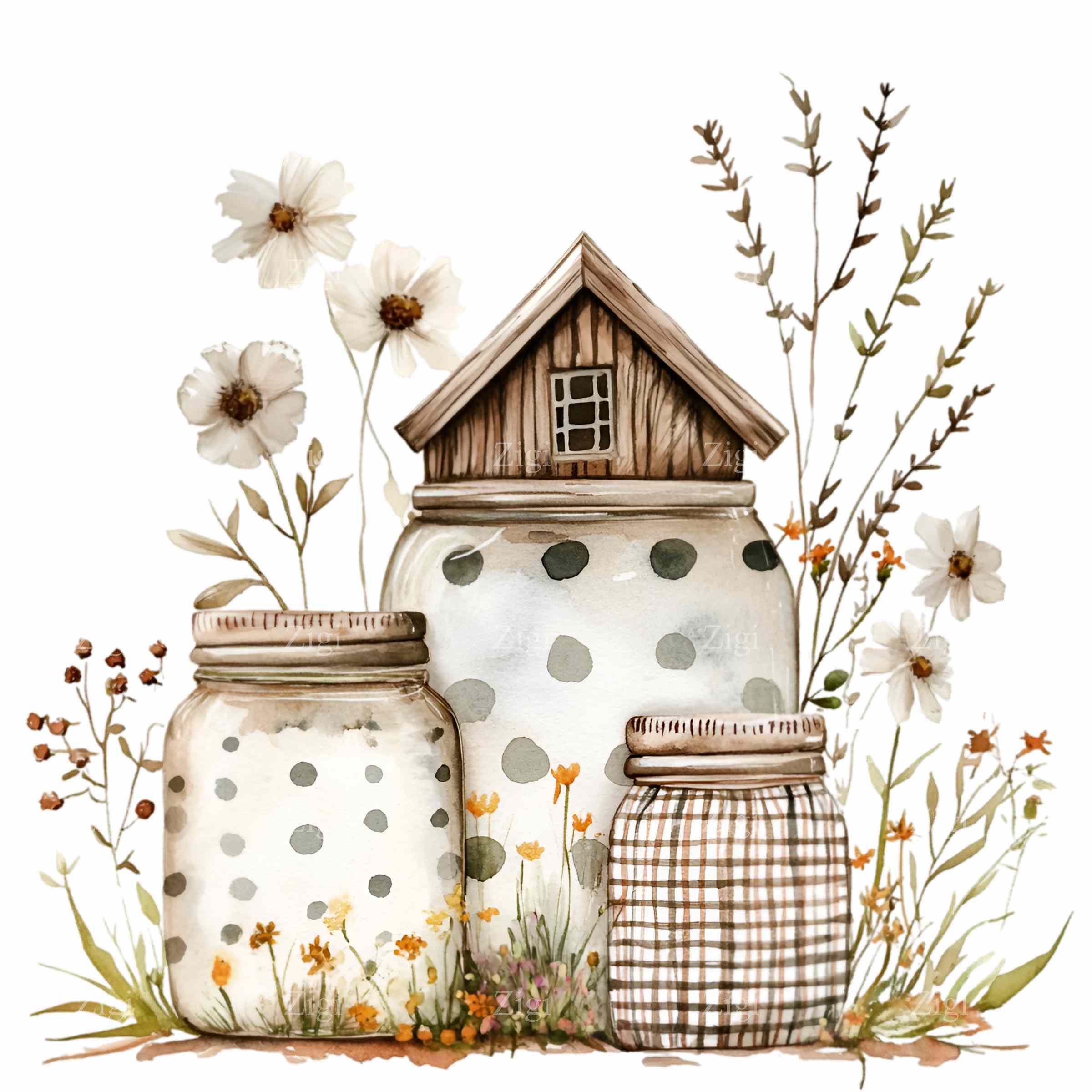 19 PNG Farmhouse Mason Jar, Watercolor Country Flowers, Rustic Cottage ...