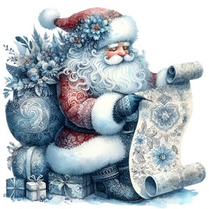 Blue Santa Clipart PNG, 15 Vintage Floral Santa Illustration, Elegant ...