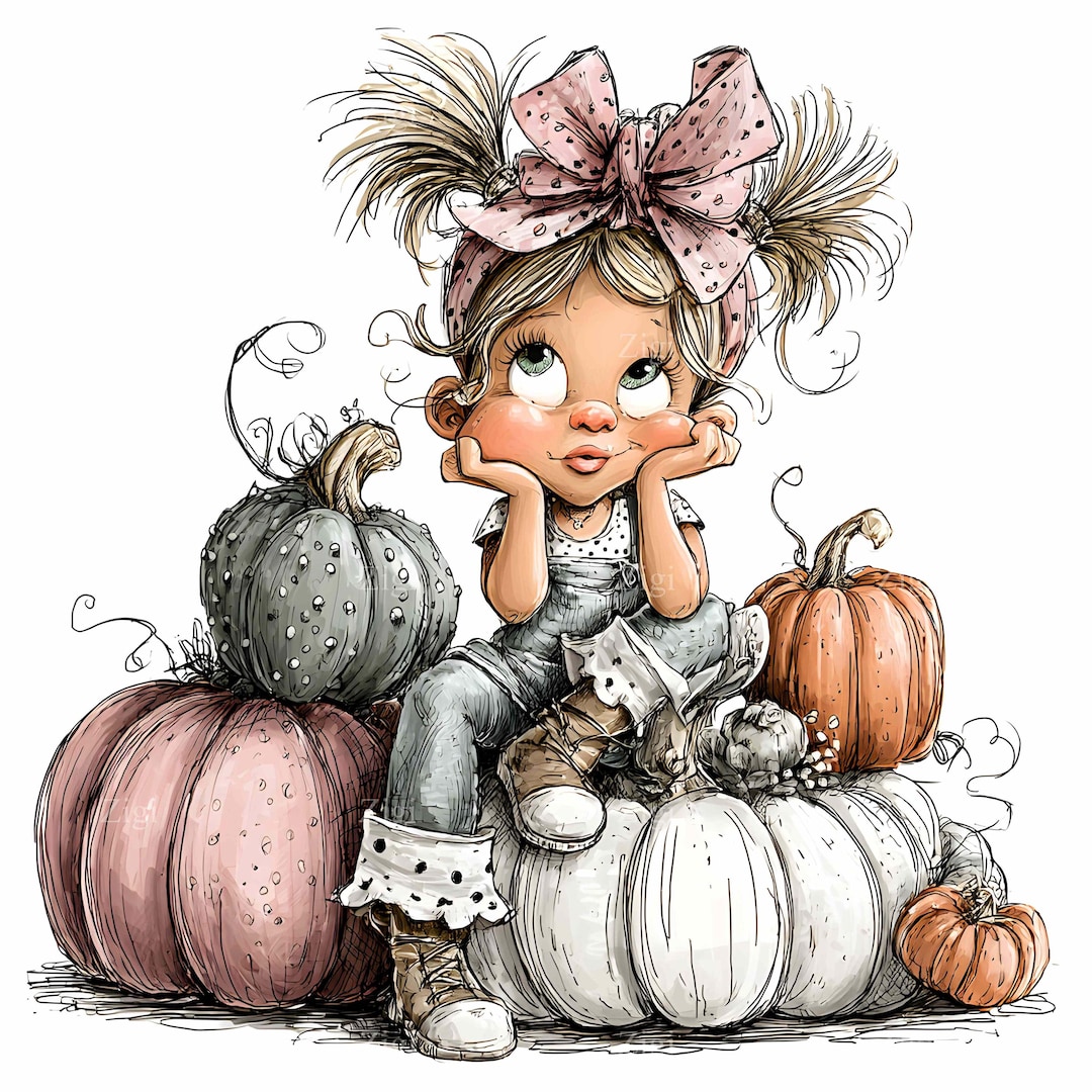 10 JPEG Fall Girl – Pumpkin Patch JPG Clipart – Cute Autumn ...