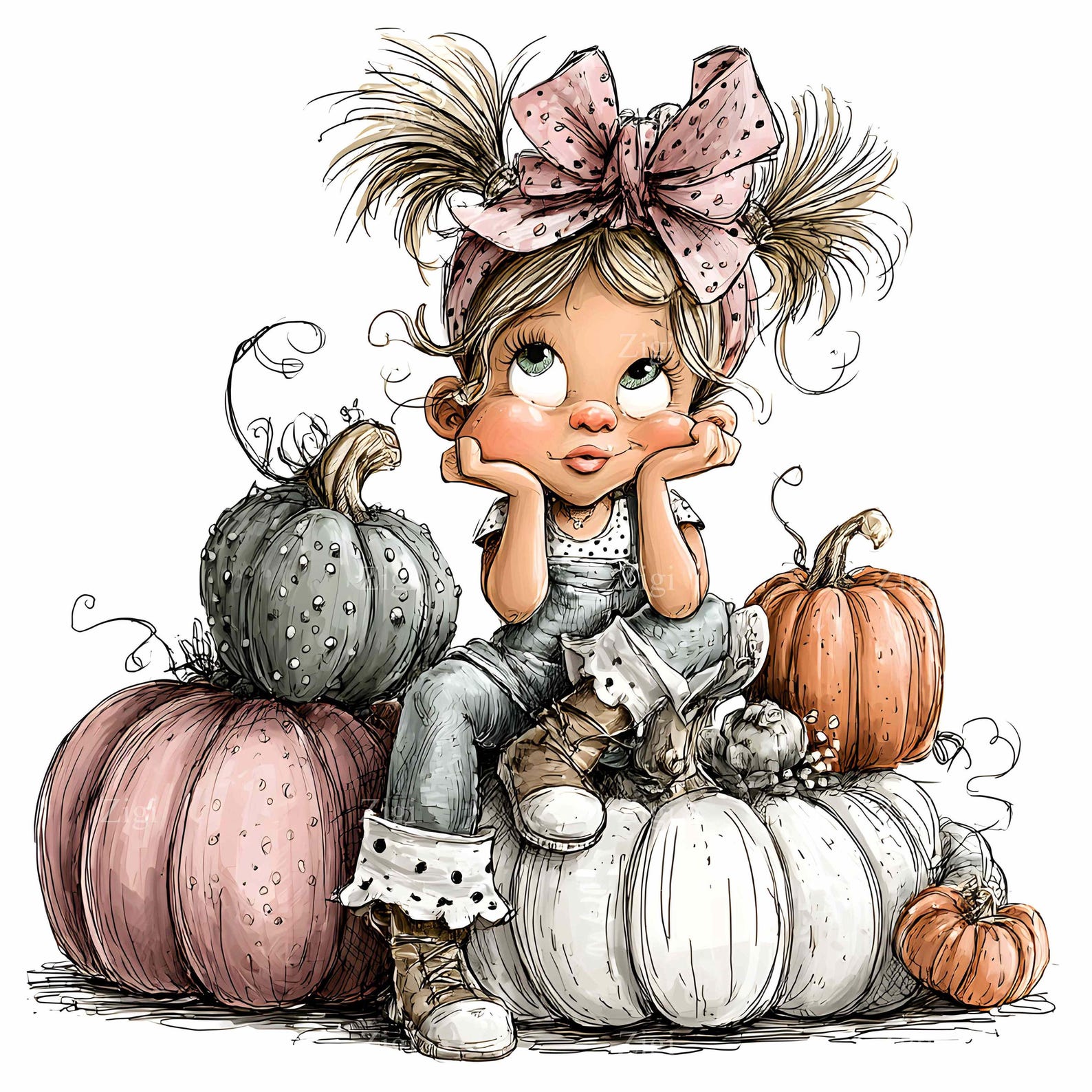 10 JPEG Fall Girl – Pumpkin Patch JPG Clipart – Cute Autumn ...